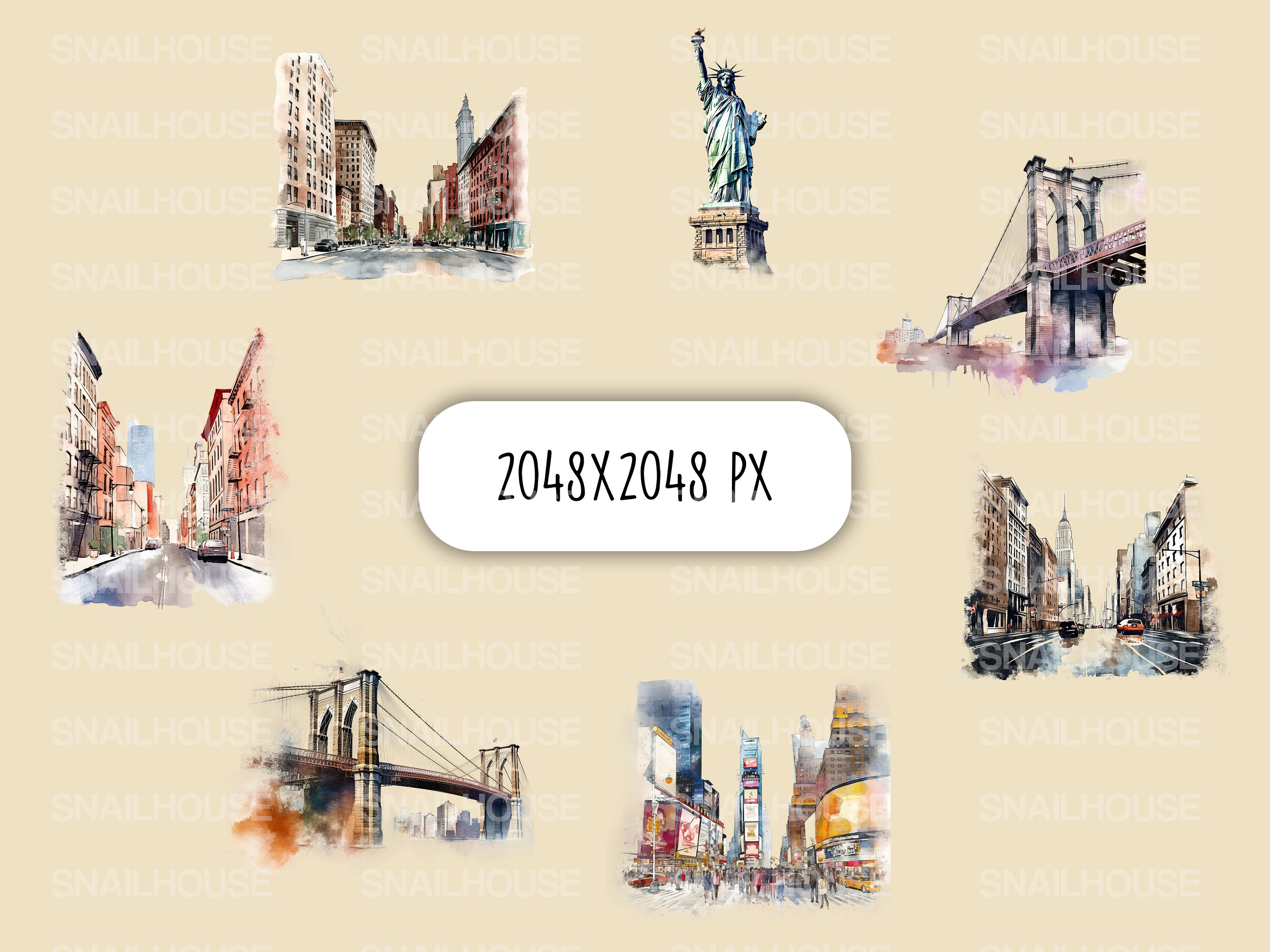 Watercolor New York Clipart Bundle | Commercial FREE Digital New York ...