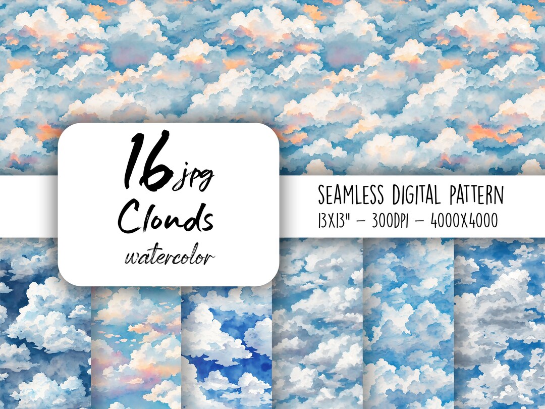 Watercolor Clouds Digital Paper Cloud Scrapbook Paper Cloud Pattern ...
