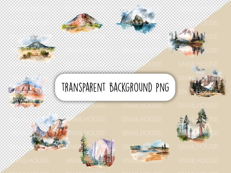 Watercolor National Parks Clipart Bundle FREE Commercial Use Nature ...