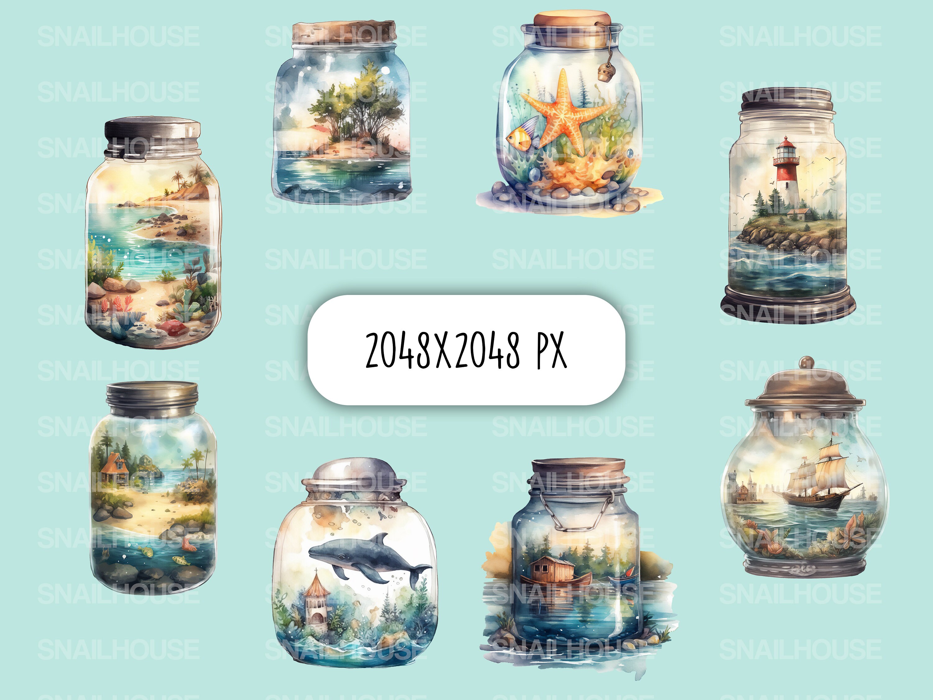 Watercolor Sea in the Jar Clip Art Printable Sea in a Jar Graphics ...