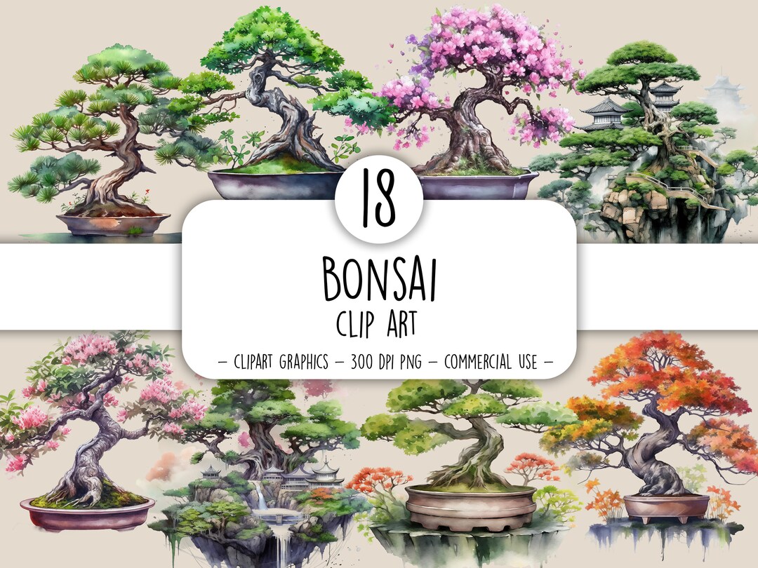 Watercolor Bonsai Clip Art Printable Bonsai Tree Graphics FREE ...