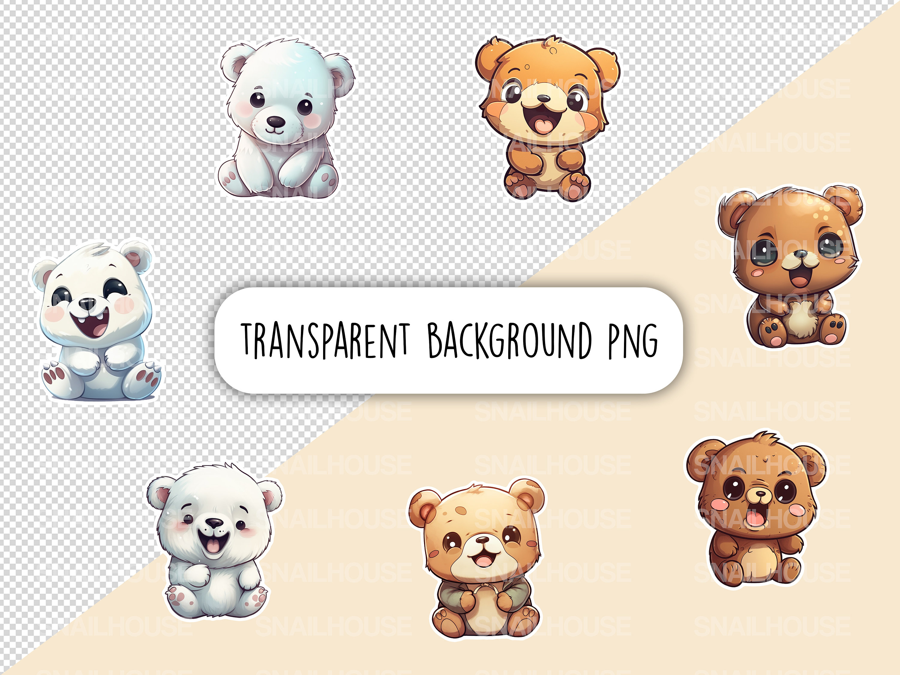 Chibi Bear Sticker Set Cute Bear Digital Stickers Bear Stickers Digital ...