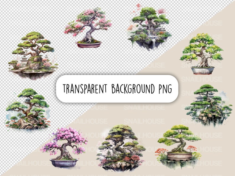 Watercolor Bonsai Clip Art Printable Bonsai Tree Graphics FREE ...