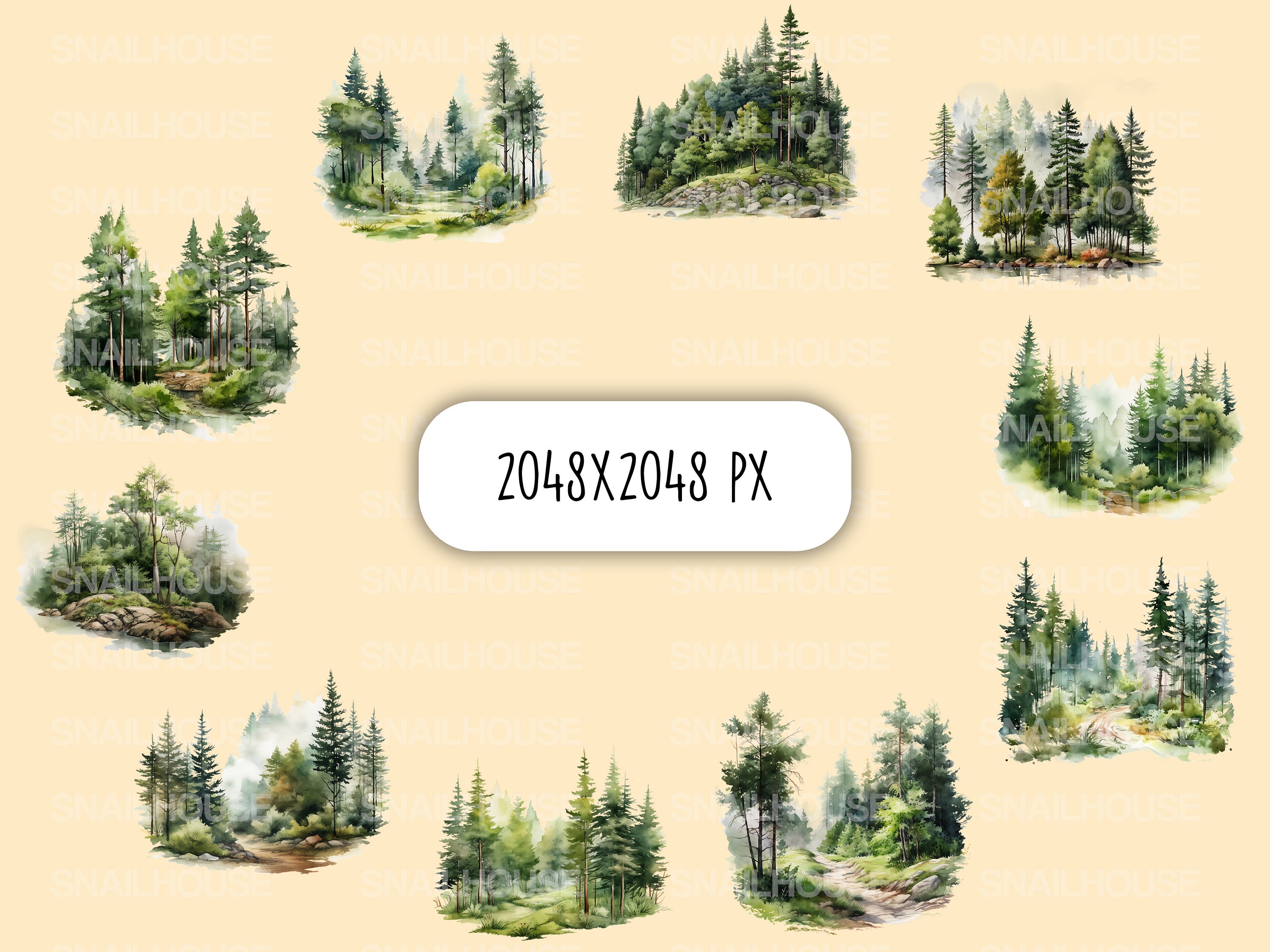 Watercolor Forest Clipart Bundle FREE Commercial Use Nature Scenery ...