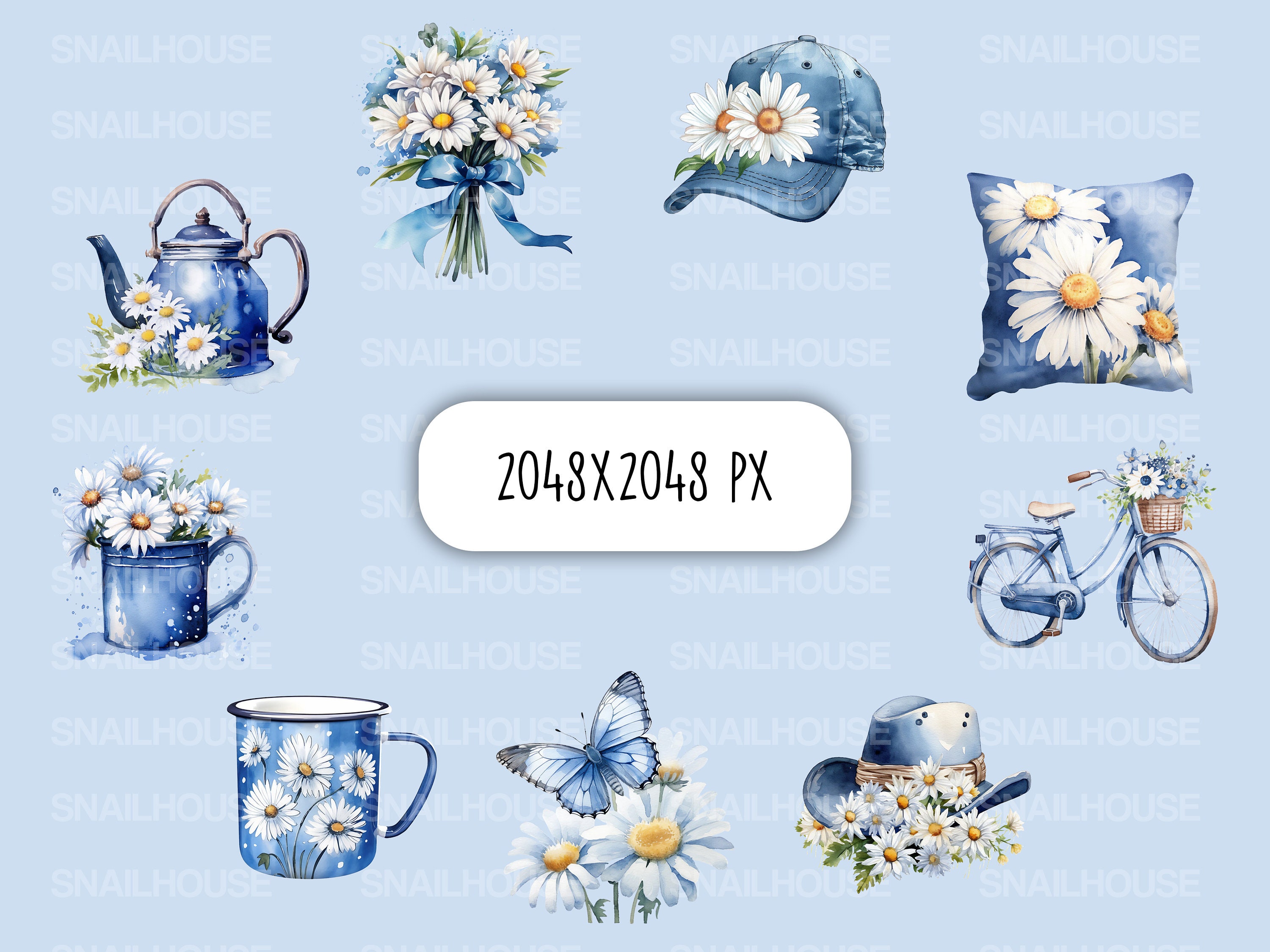 Watercolor Daisy Clip Art Denim Clipart Daisy Clipart Floral Clipart ...