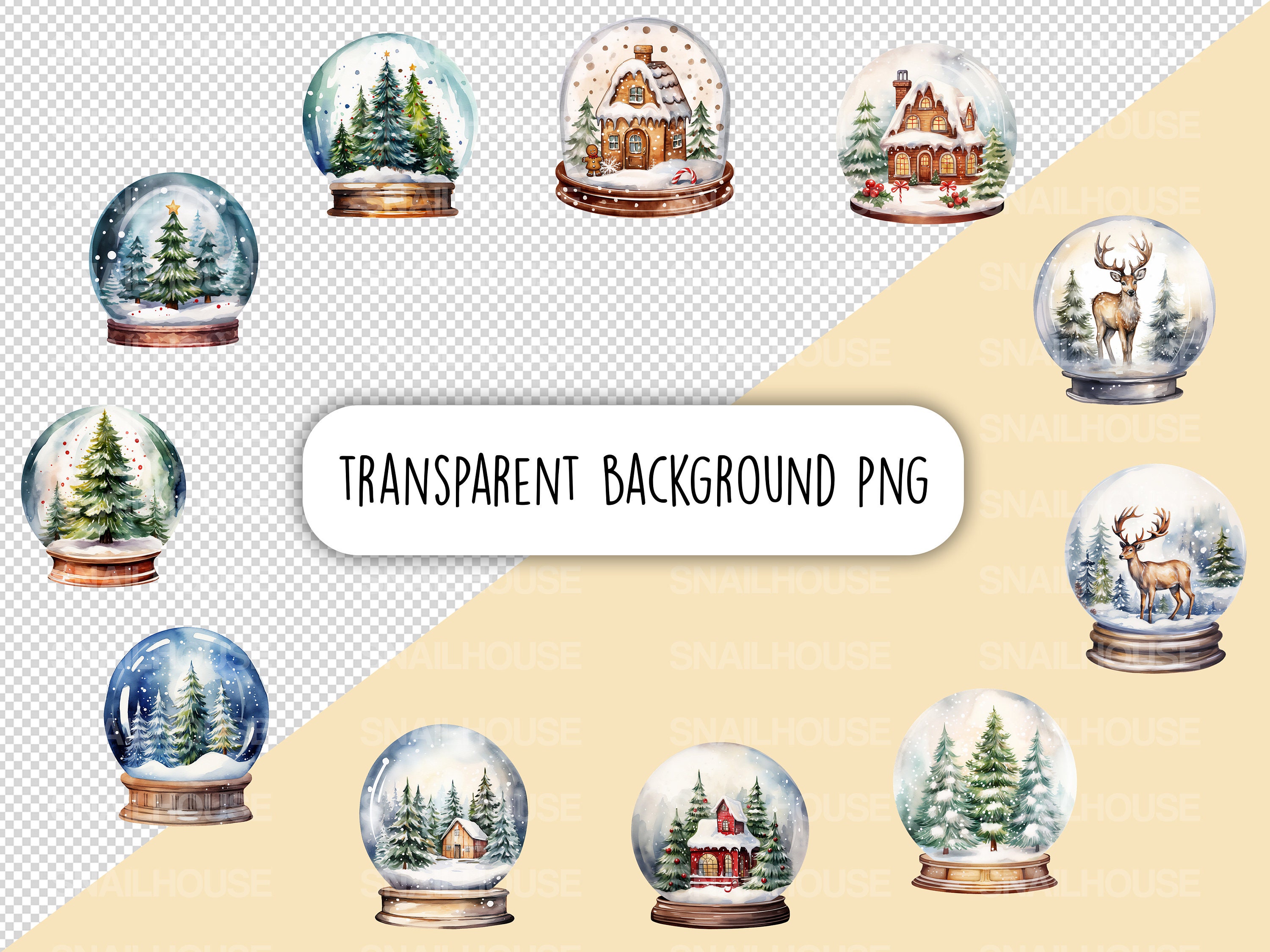 Watercolor Christmas Snow Globe Clipart Bundle Commercially FREE ...