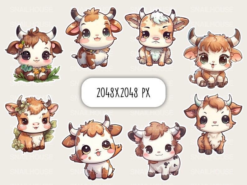 Chibi Cow Digital Stickers Cute Cow Printable Stickers Cute - Etsy