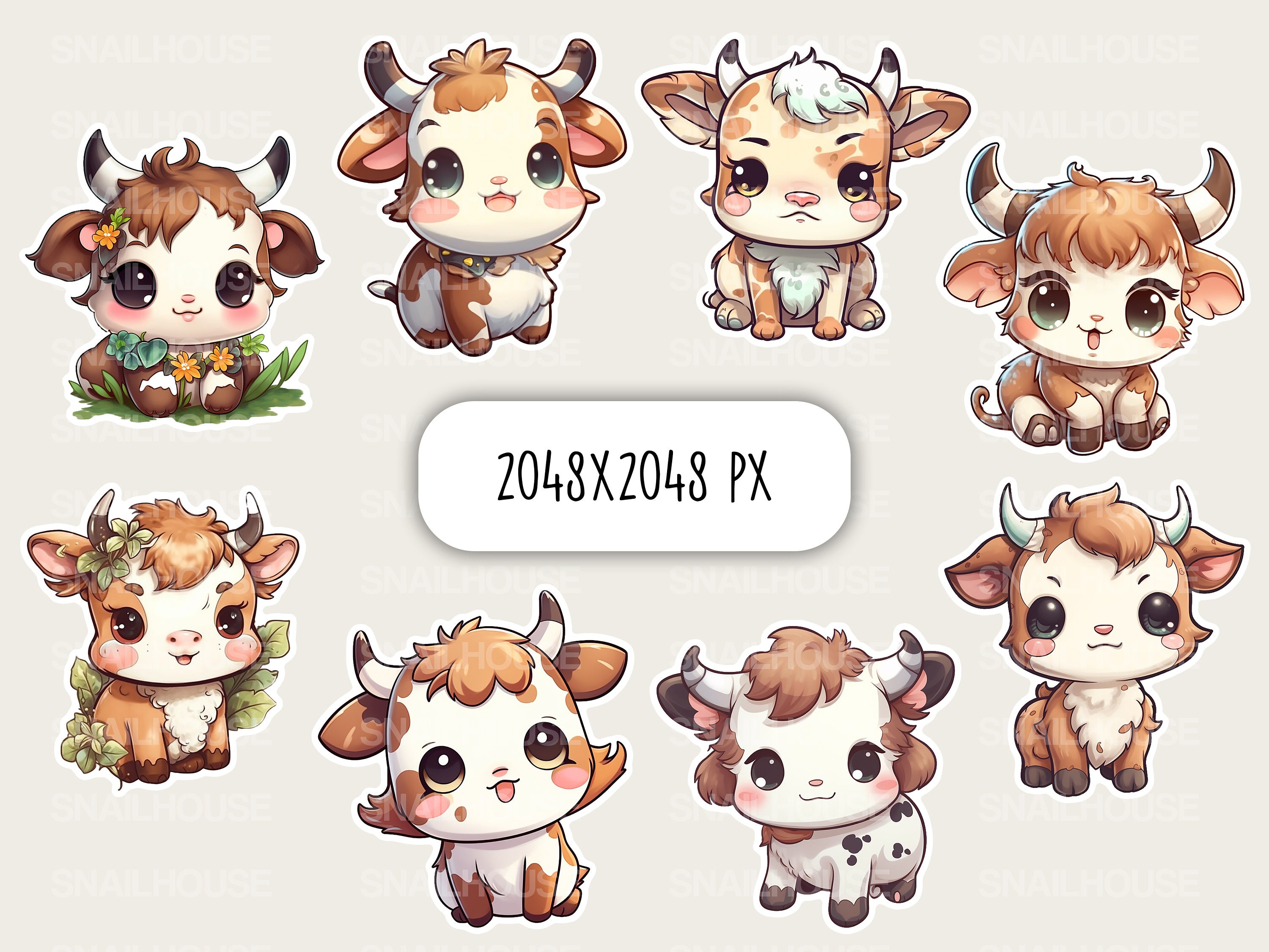 Chibi Cow Digital Stickers Cute Cow Printable Stickers Cute Cow ...