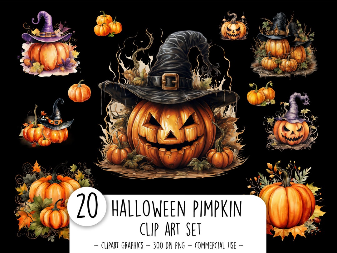 Watercolor Halloween Pumpkin Clipart Set FREE Commercial Use Scary ...