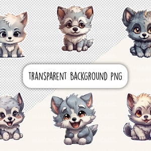 Chibi Wolf Digital Stickers Cute Wolf Printable Stickers Cute Wolf ...