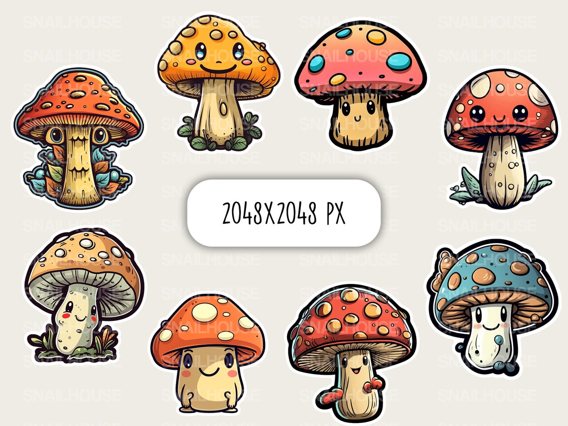 Chibi Mushroom Sticker Set Printable PNG Files Cute Mushroom Stickers ...