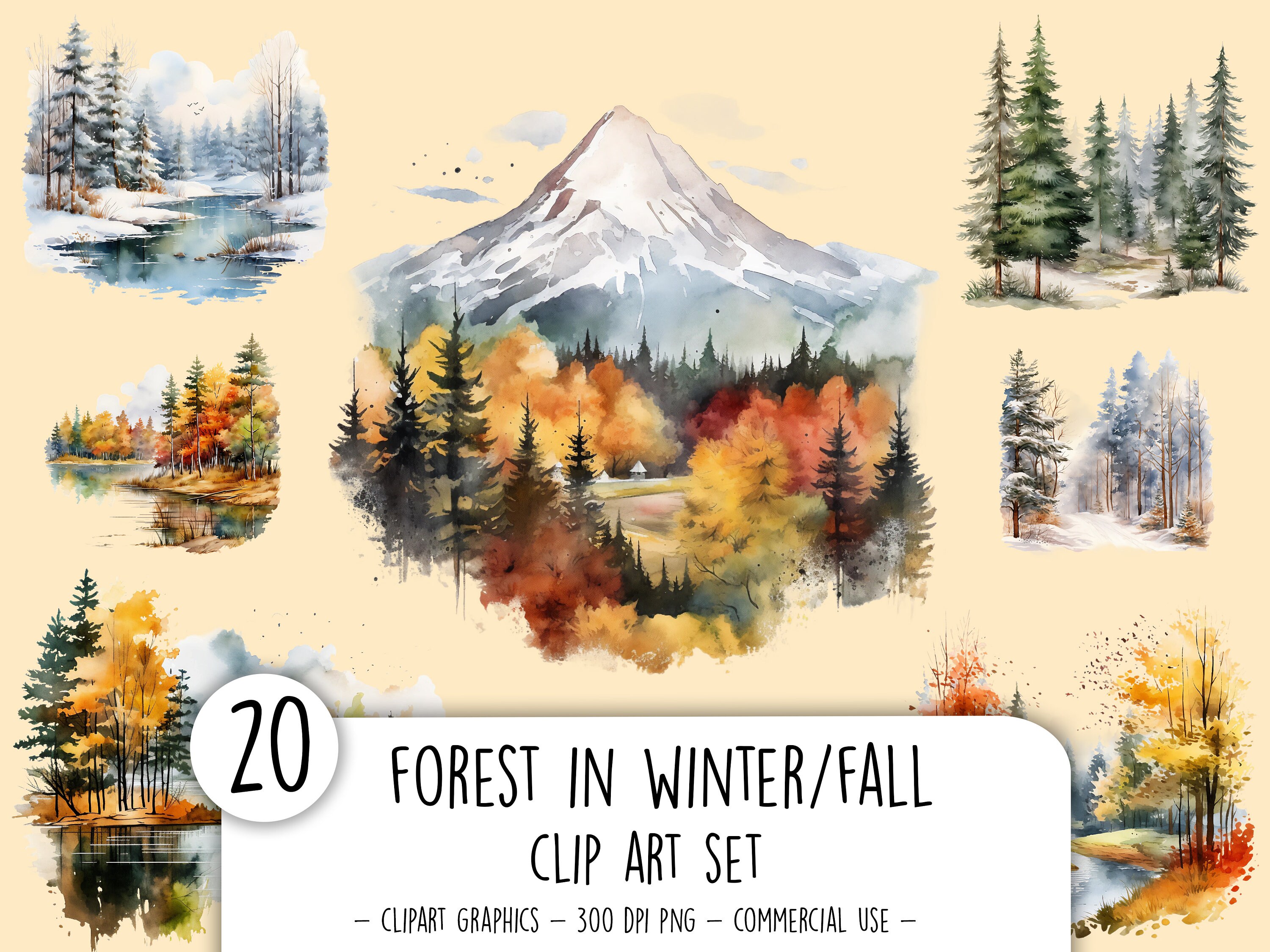 Watercolor Forest Clipart Bundle FREE Commercial Use Nature Scenery ...