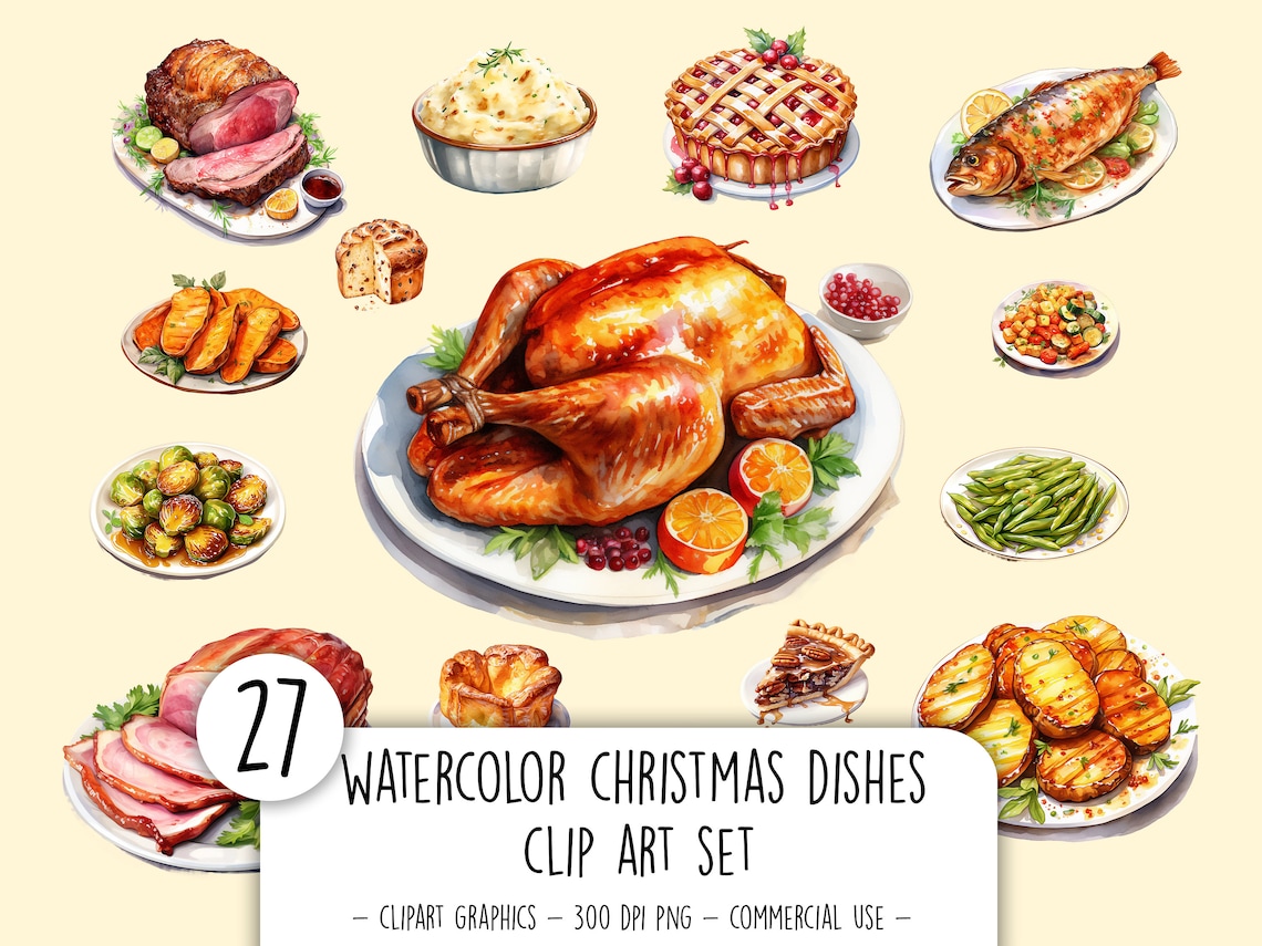 Watercolor Christmas Food Clipart Bundle FREE Commercial Use Christmas ...