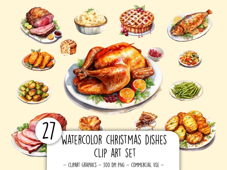 Watercolor Christmas Food Clipart Bundle FREE Commercial Use Christmas ...