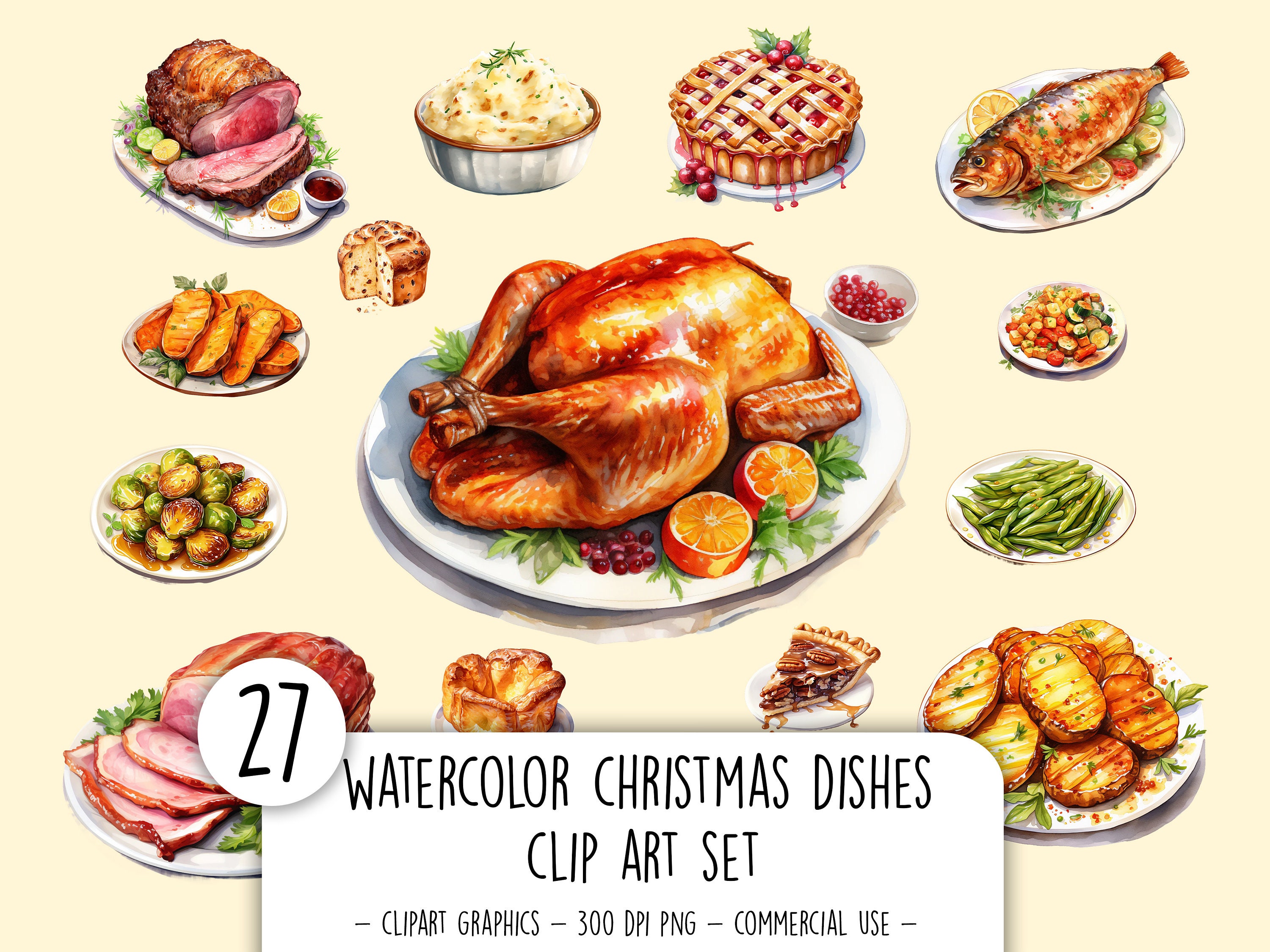 Watercolor Christmas Food Clipart Bundle FREE Commercial Use Christmas ...