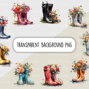 Watercolor Rain Boots With Flowers Clip Art Commercially FREE Printable ...