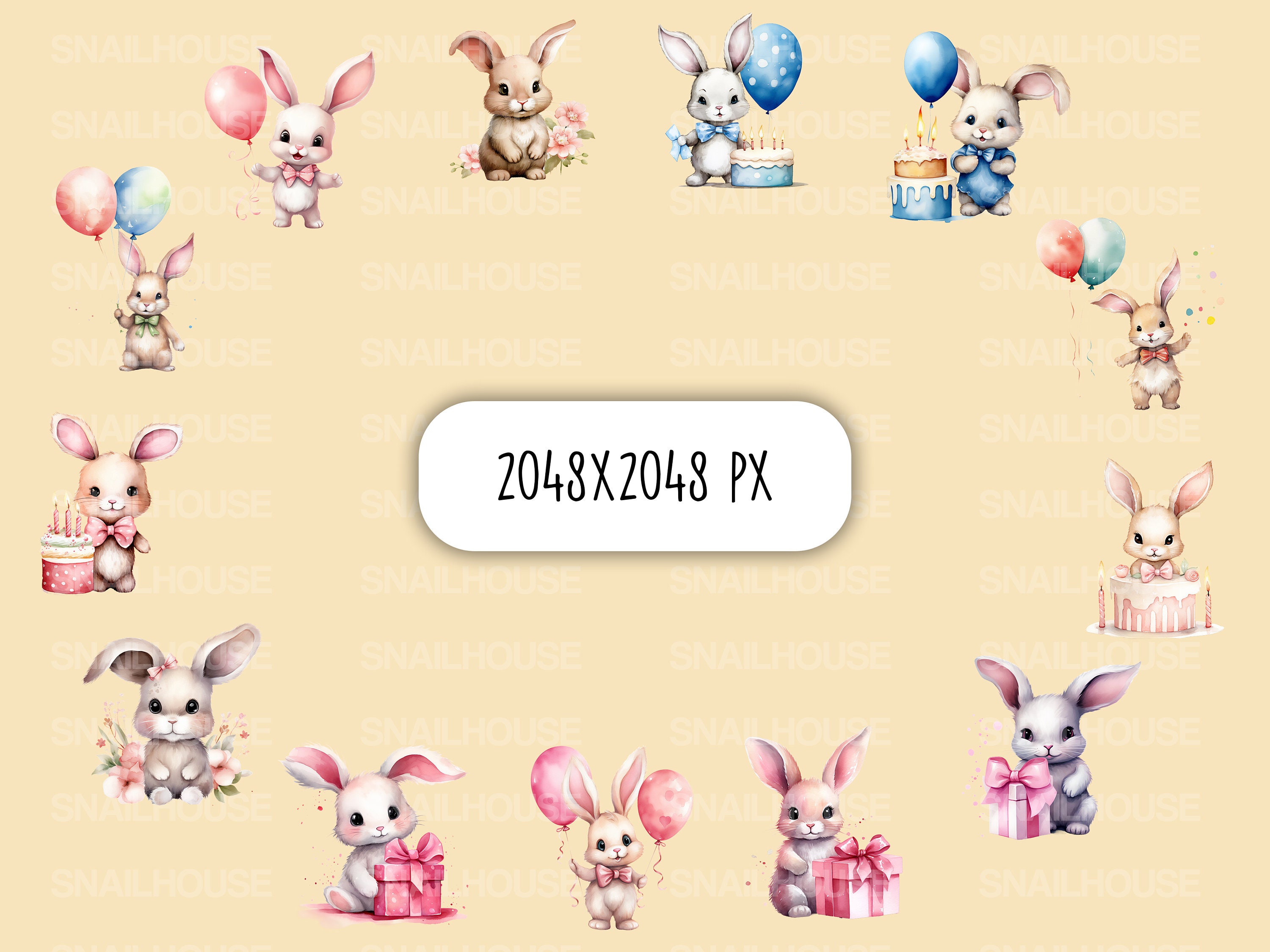 Watercolor Bunny Birthday Clipart Commercially FREE Watercolor Birthday ...