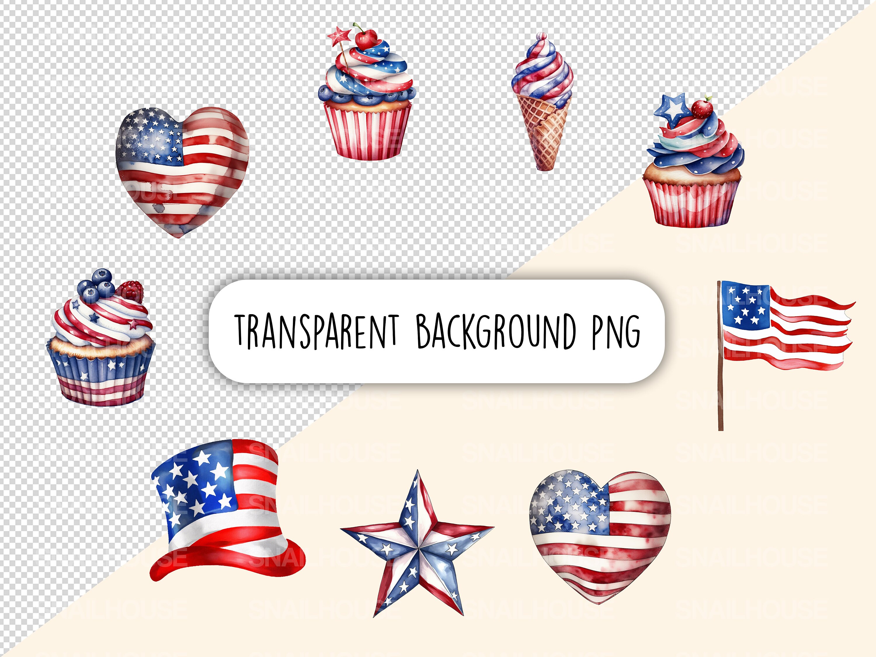 Watercolor 4th of July Clip Art Set Printable 4th of July Graphics FREE ...