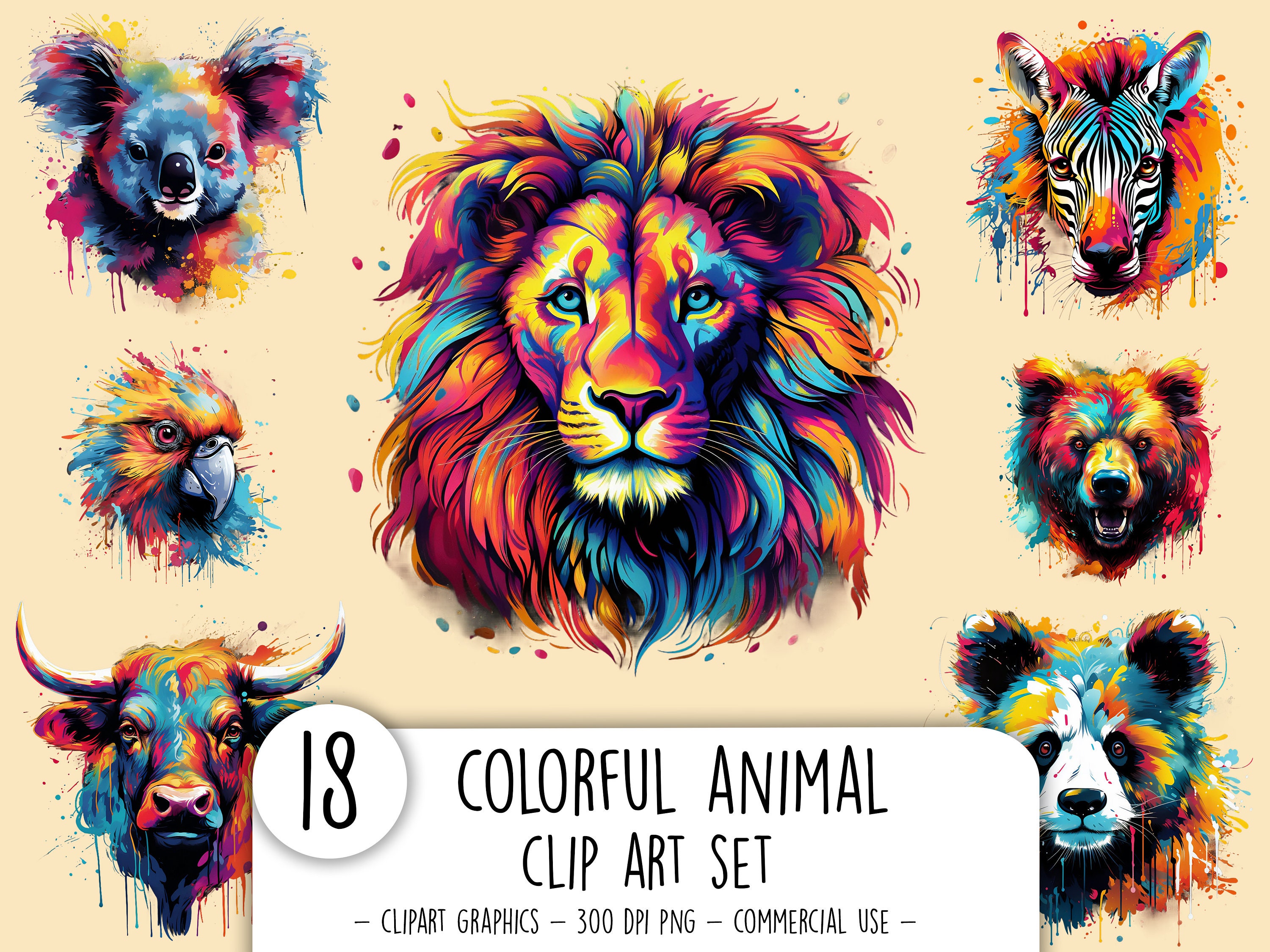Colorful Animal Clipart Bundle Commercially FREE Printable Colorful ...