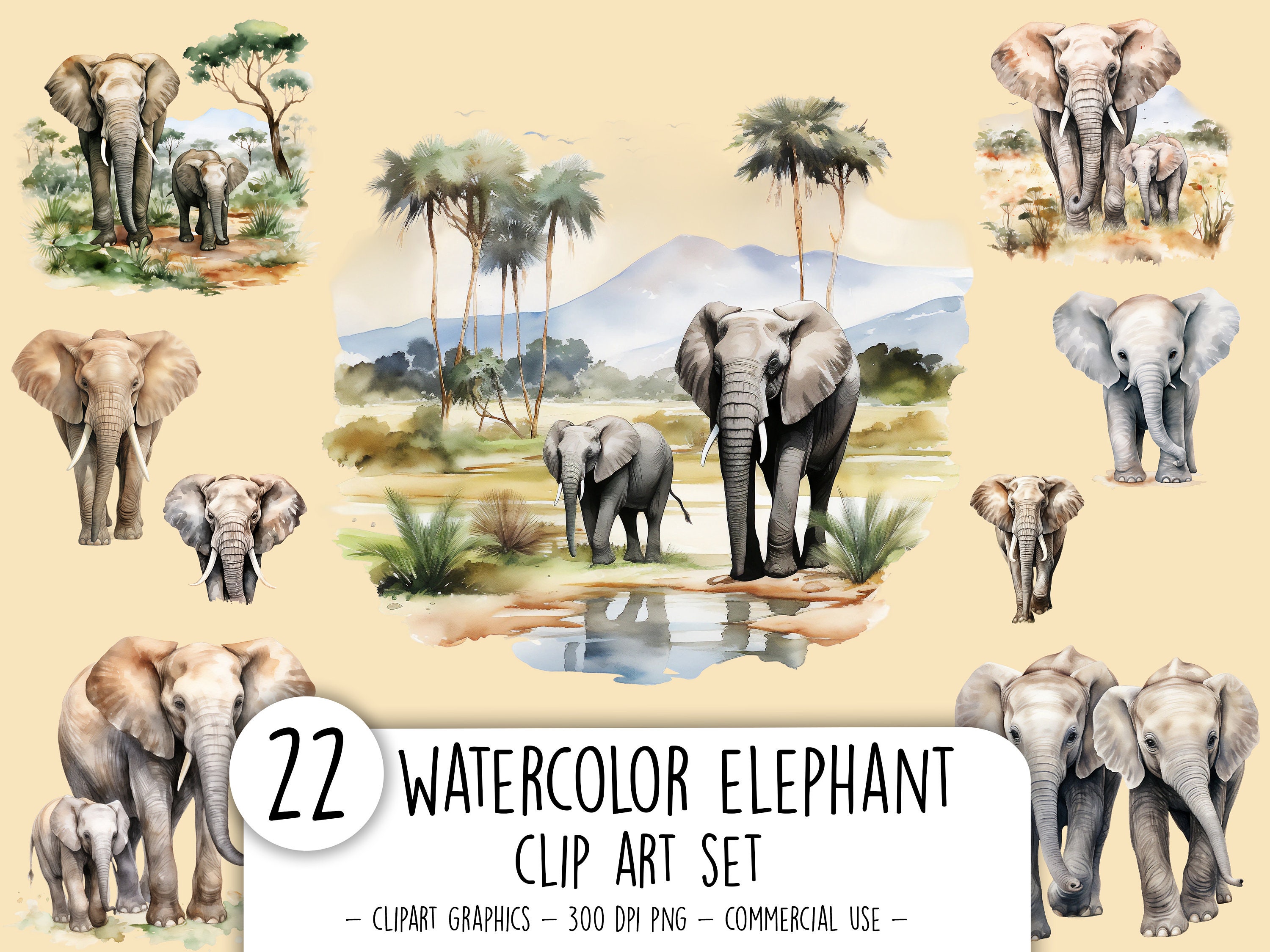 Watercolor Elephant Clipart Bundle Commercially FREE African Animal ...