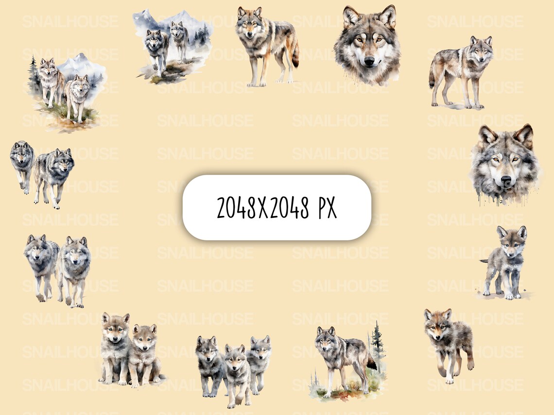 Watercolor Wolf Clipart Bundle Grey Wolf Clip Art FREE Commercial Use ...