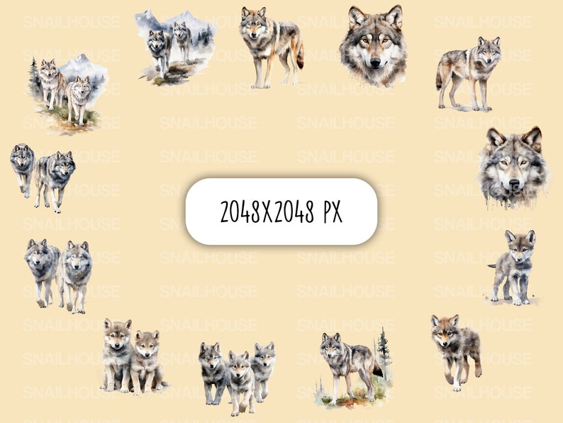 Watercolor Wolf Clipart Bundle Grey Wolf Clip Art FREE Commercial Use ...
