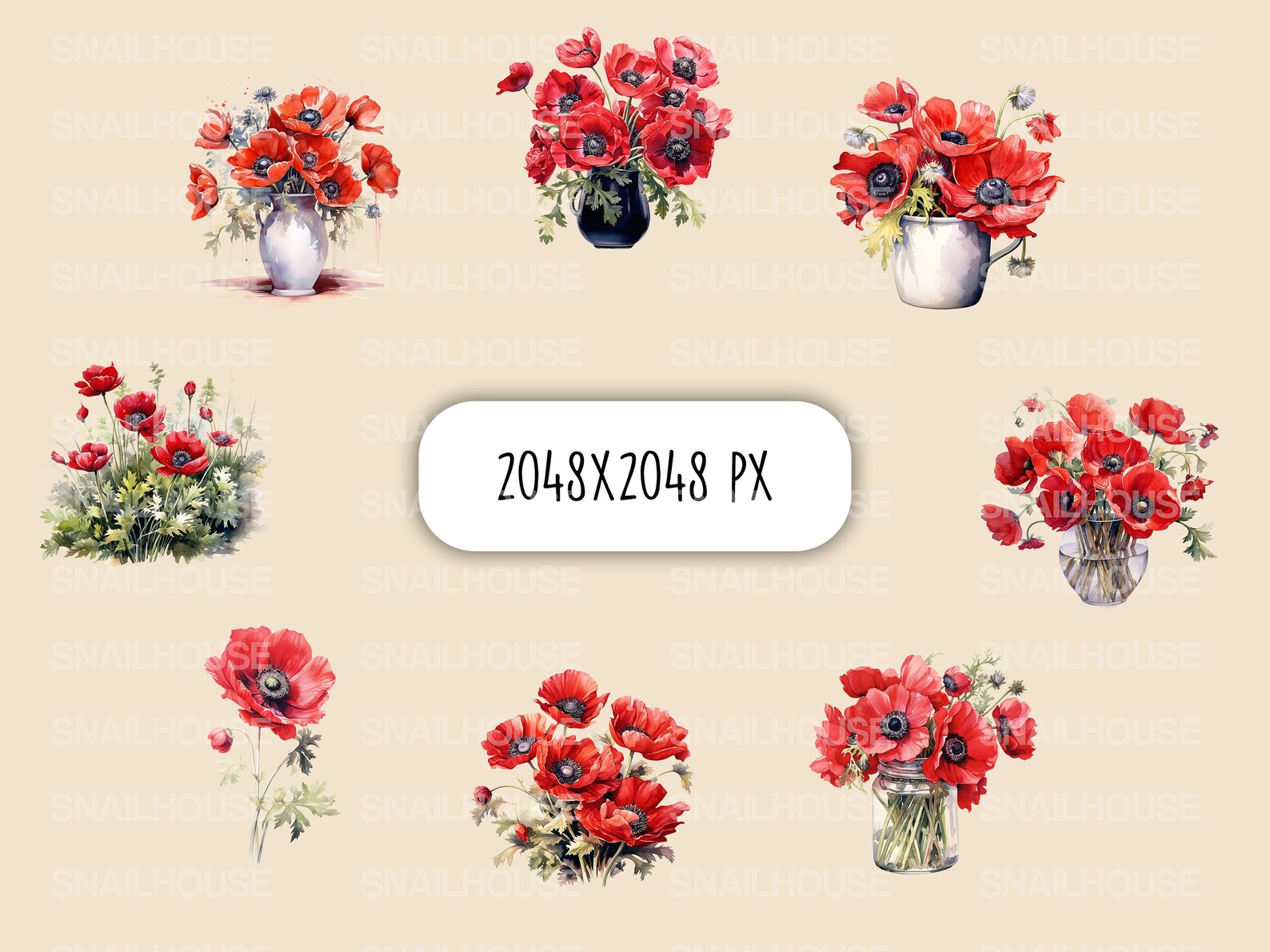 Watercolor Red Anemones Clipart Bundle Commercially FREE Spring Flowers ...