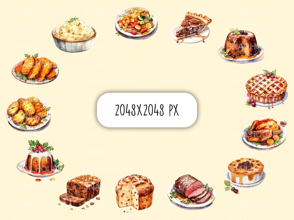 Watercolor Christmas Food Clipart Bundle FREE Commercial Use Christmas ...