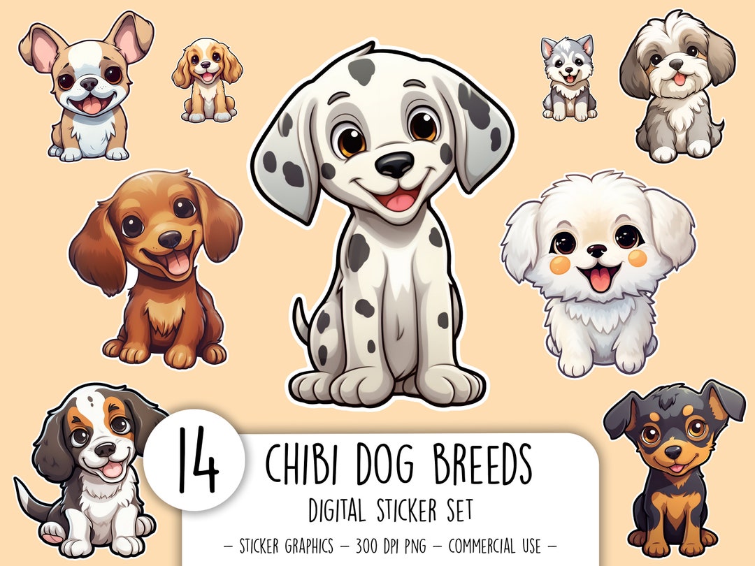 Chibi Dog Sticker Set Cute Dog Digital Stickers Dog Breeds Printable ...
