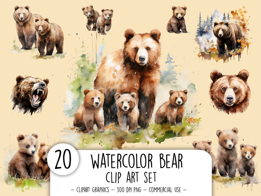 Watercolor Bear Clipart Bundle Brown Bear Clip Art FREE Commercial Use ...