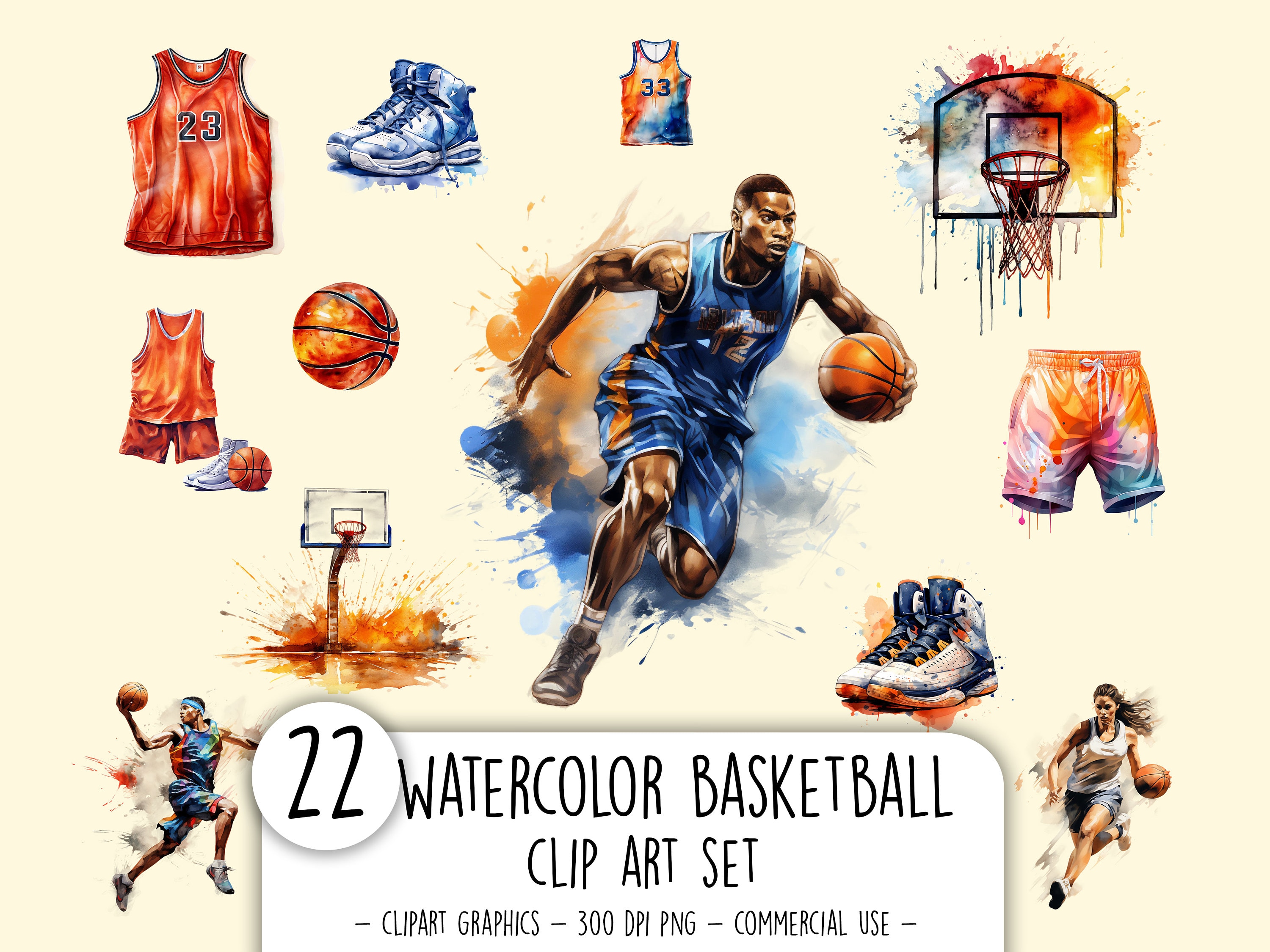 Watercolor Basketball Clipart Bundle FREE Commercial Use Basketball ...