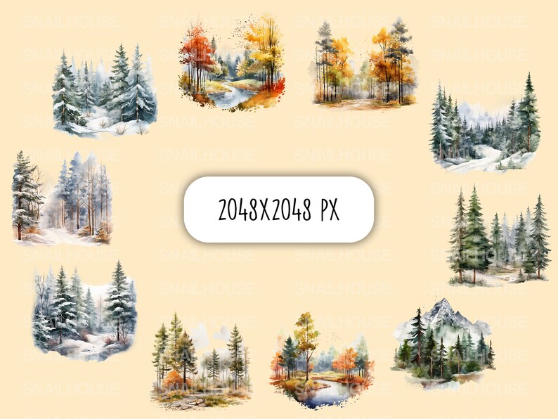 Watercolor Forest Clipart Bundle FREE Commercial Use Nature Scenery ...