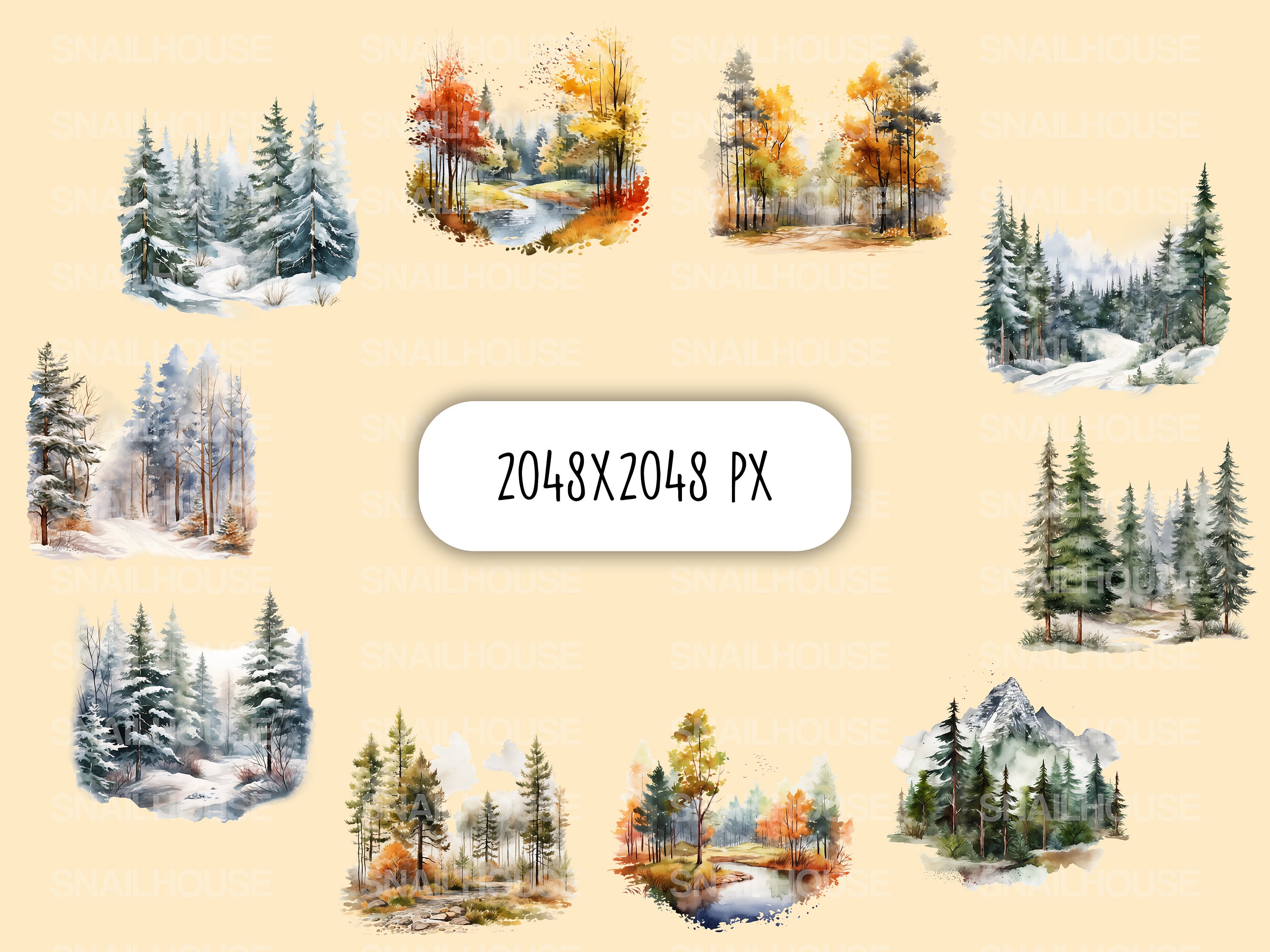 Watercolor Forest Clipart Bundle FREE Commercial Use Nature Scenery ...