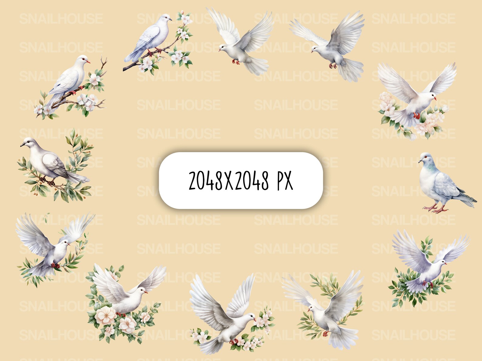 Watercolor White Doves Clipart Bundle FREE Commercial Use Digital White ...
