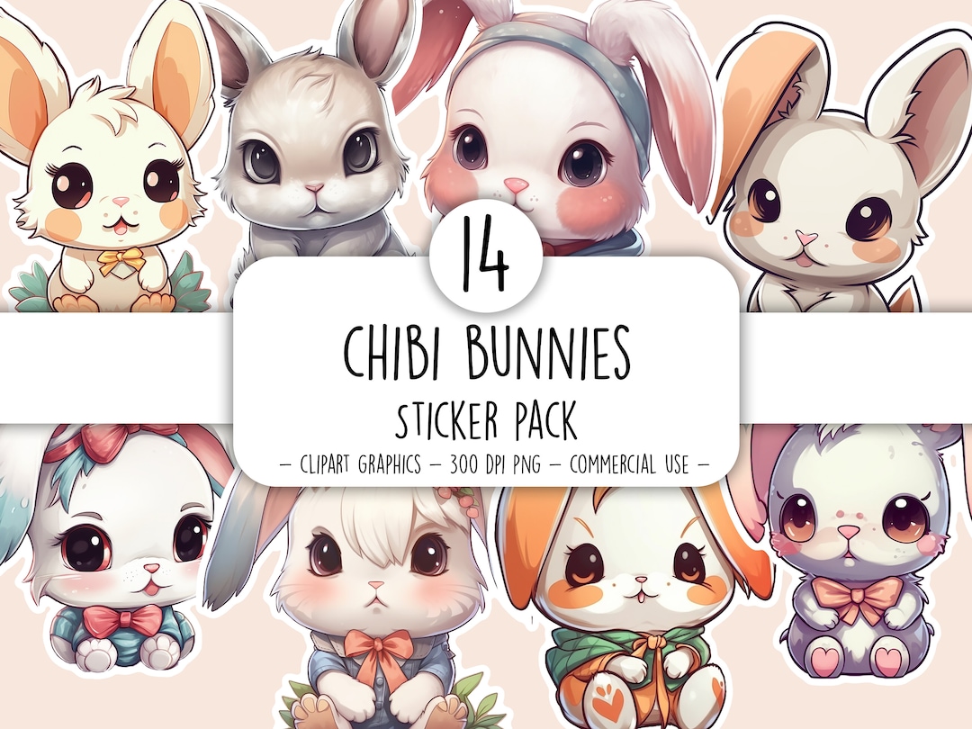 Chibi Bunny Digital Stickers Cute Bunny Stickers Chibi Bunny Scrapbook ...
