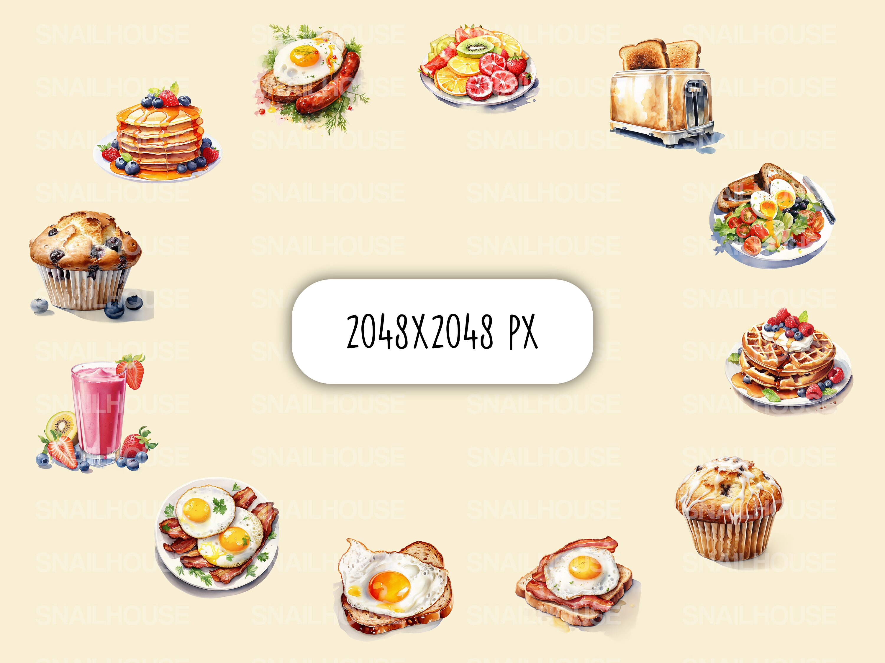 Watercolor Breakfast Foods Clipart Bundle FREE Commercial Use Digital ...