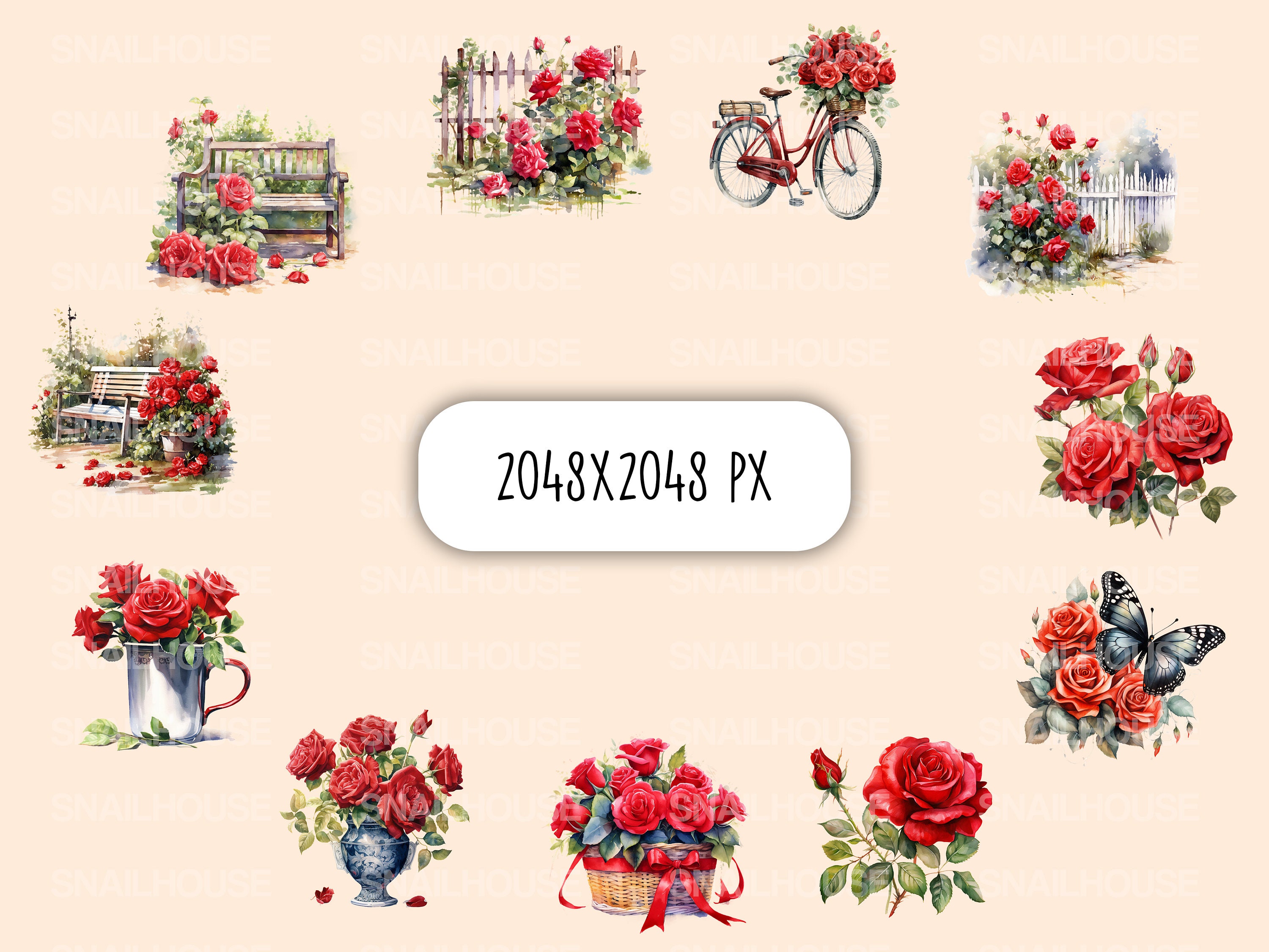 Watercolor Red Roses Clipart Bundle Commercially FREE Romantic - Etsy