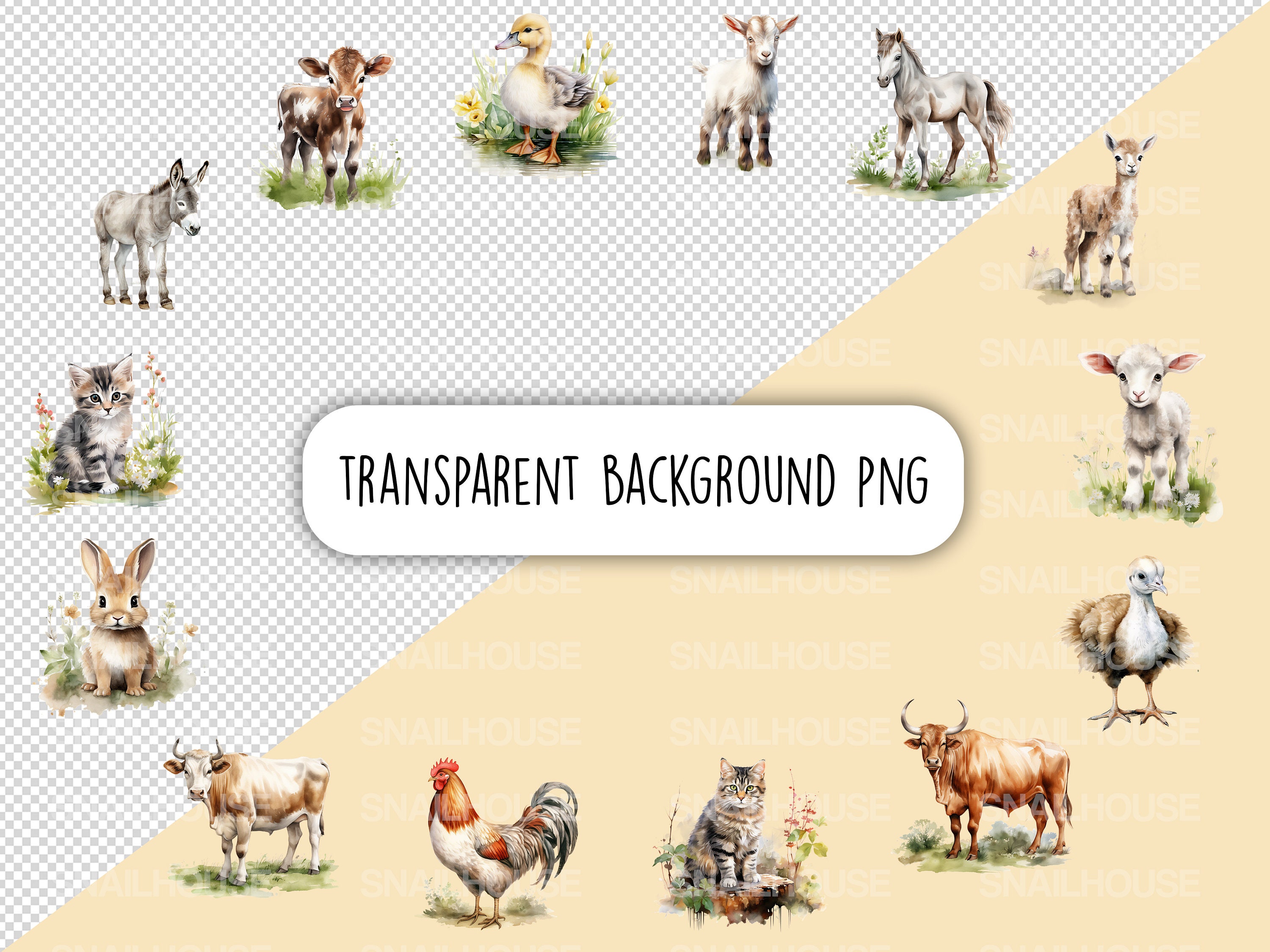 Watercolor Farm Animals Clipart Bundle FREE Commercial Use - Etsy