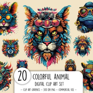 Colorful Animal Clip Art Set Printable Animal Graphics Digital Animal ...