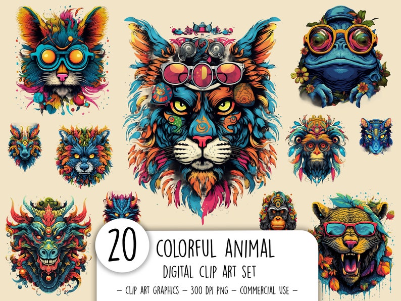Colorful Animal Clip Art Set Printable Animal Graphics Digital Animal ...