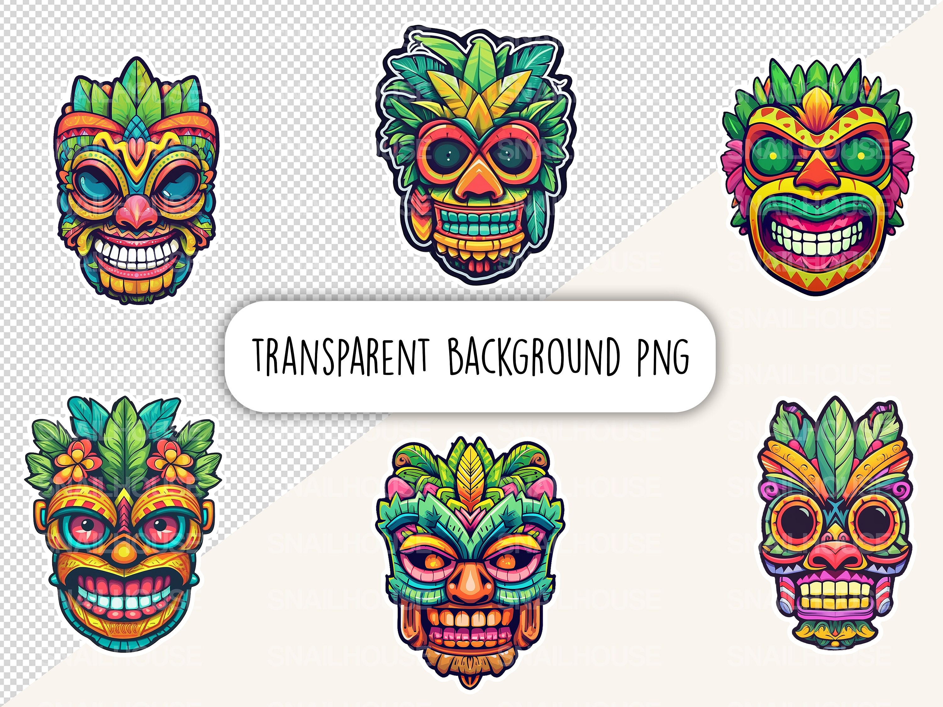 Tiki Mask Sticker Set Tiki Mask Digital Stickers Tiki Mask Printable ...