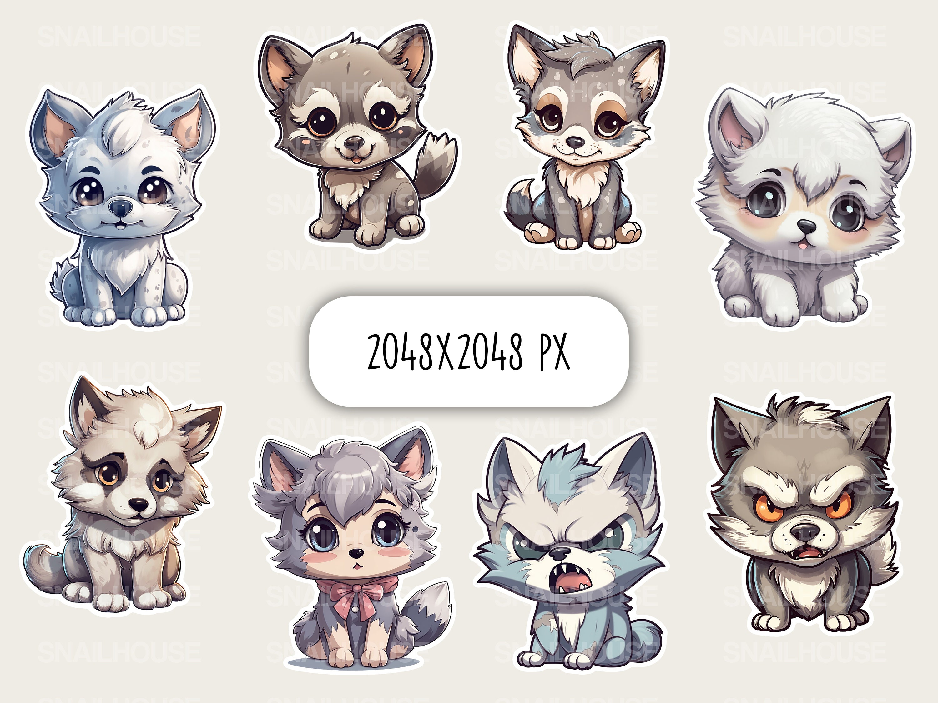 Chibi Wolf Digital Stickers Cute Wolf Printable Stickers Cute Wolf ...