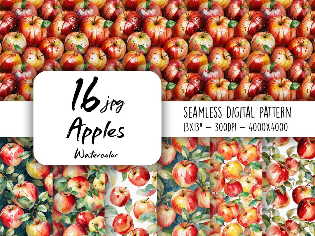 Watercolor Apple Digital Paper Patterns Apple Scrapbook Paper ...