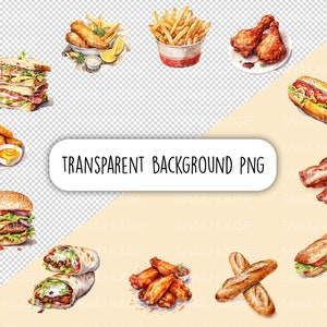 Watercolor Fast Food Clipart Bundle FREE Commercial Use Fast Food Clip ...