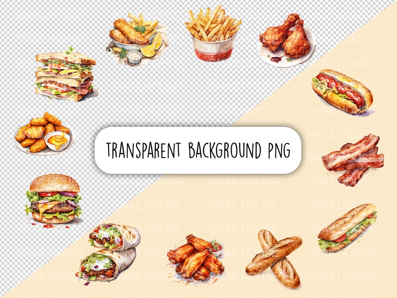 Watercolor Fast Food Clipart Bundle FREE Commercial Use Fast Food Clip ...