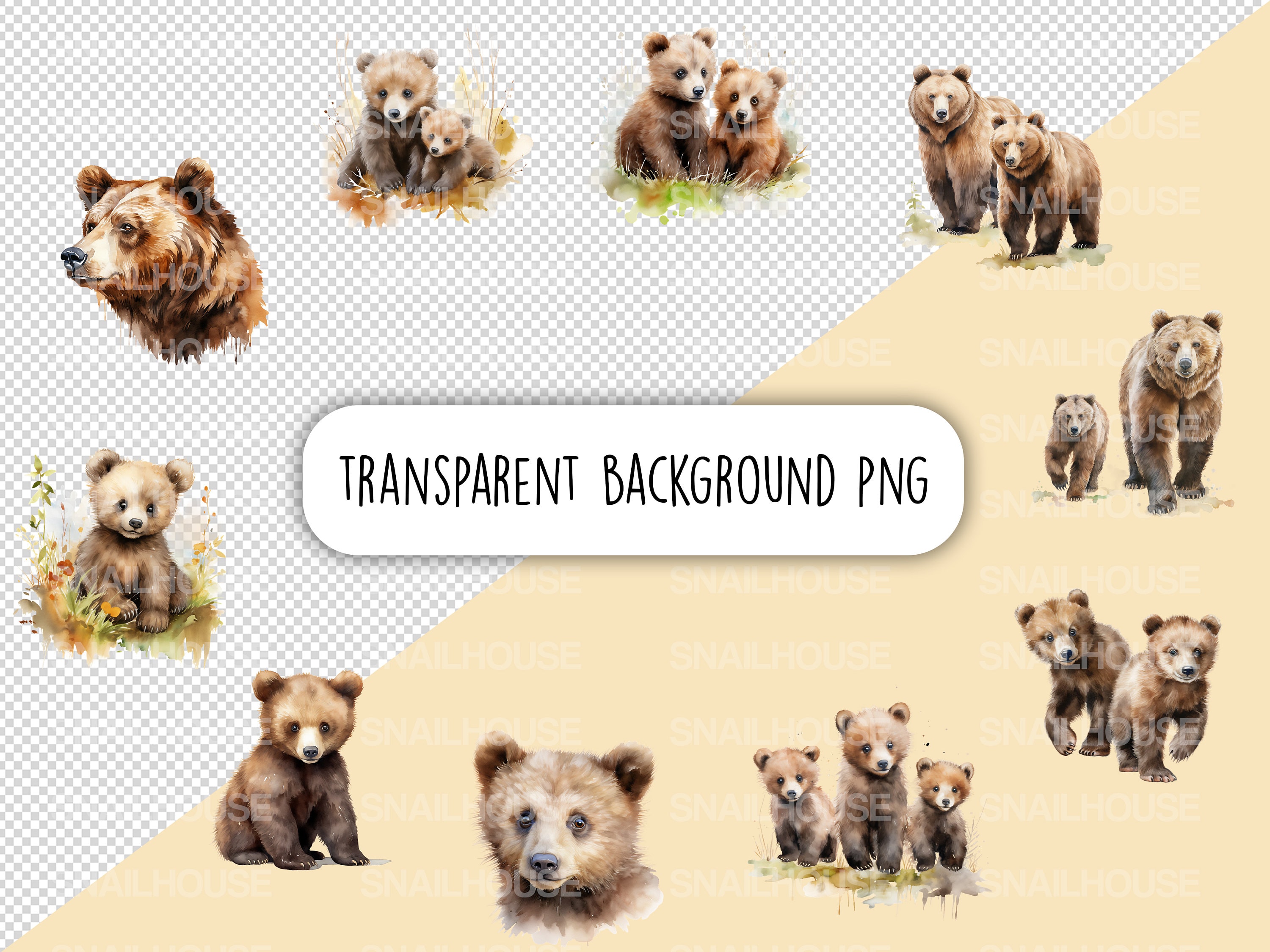 Watercolor Bear Clipart Bundle Brown Bear Clip Art FREE Commercial Use ...