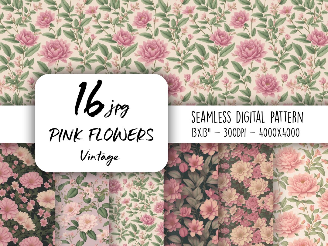 Pink Vintage Flower Digital Paper Pattern Floral Pink Scrapbook Paper ...