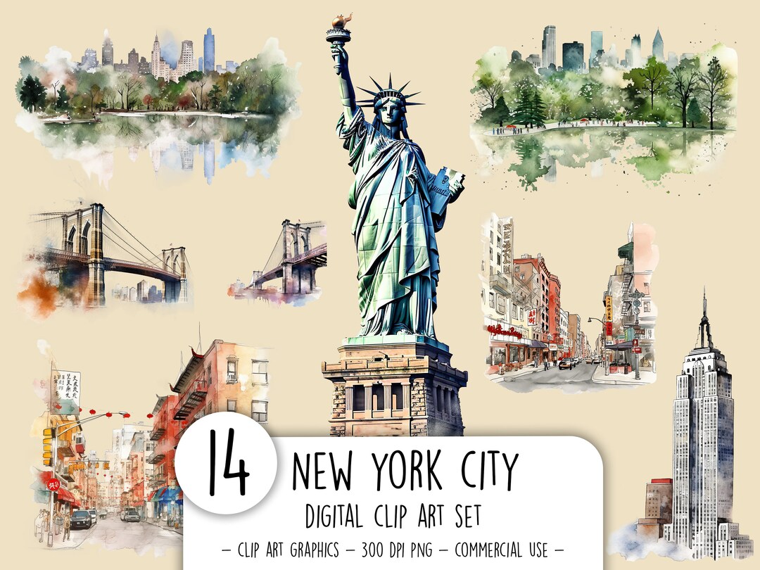 Watercolor New York Clipart Bundle | Commercial FREE Digital New York ...