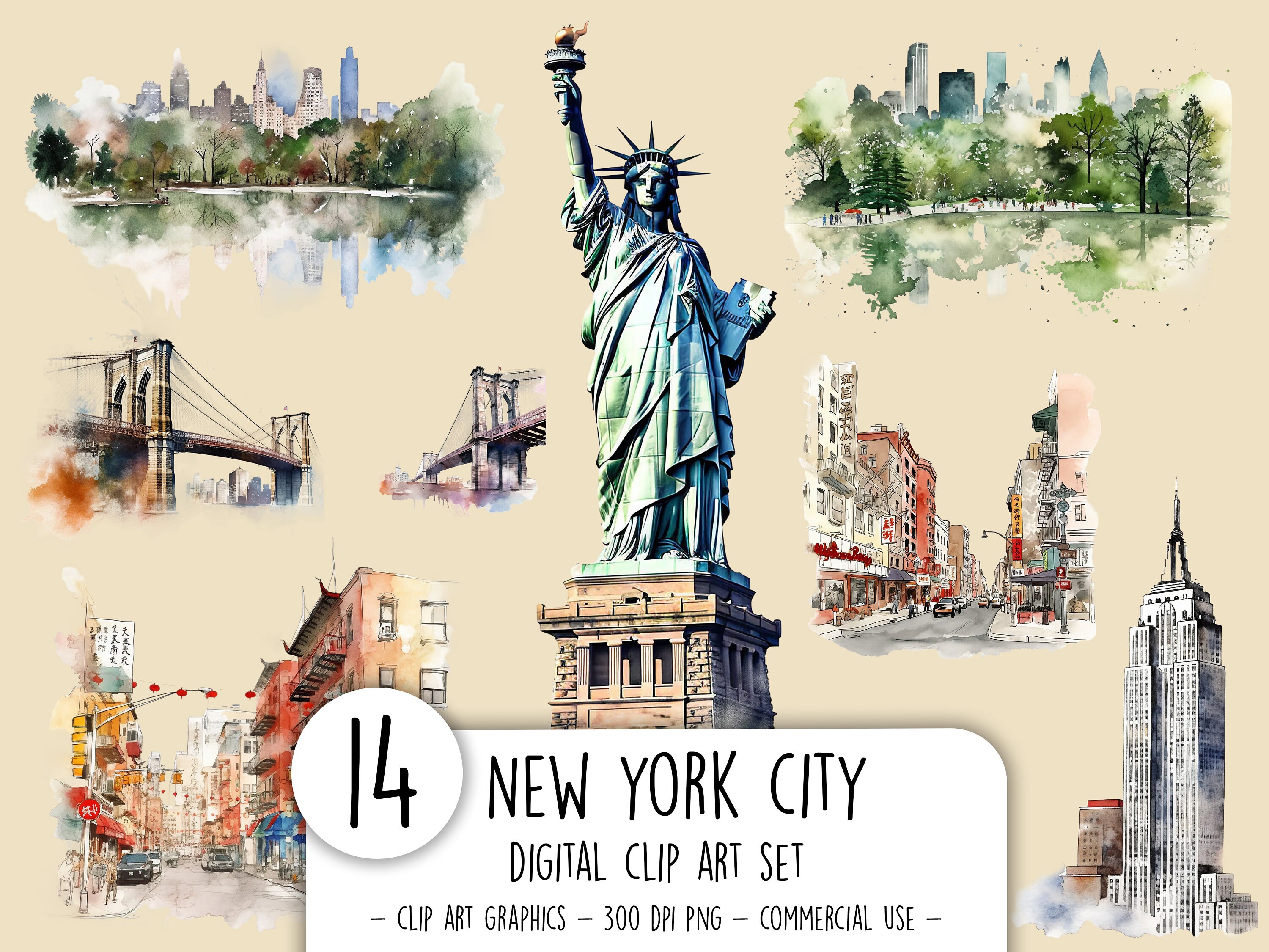Watercolor New York Clipart Bundle | Commercial FREE Digital New York ...