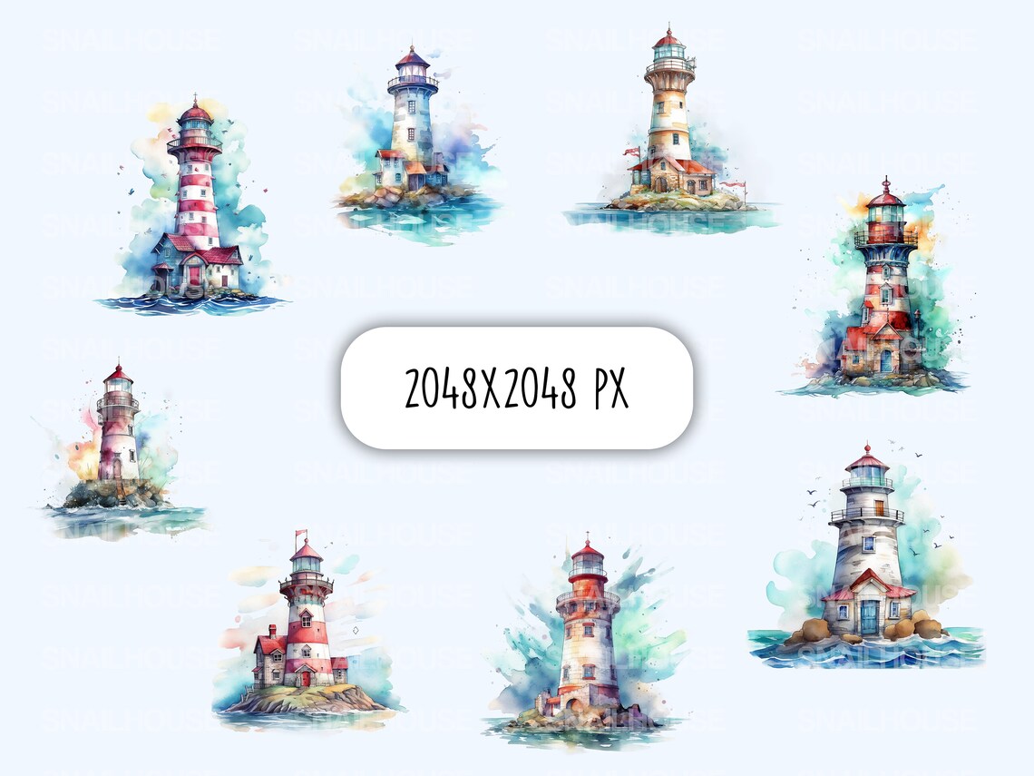 Watercolor Lighthouses Clip Art FREE Commercial Use Printable ...